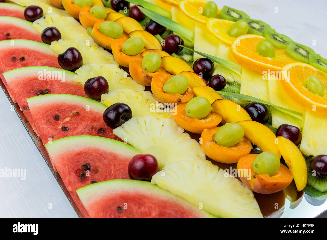 compositions of fresh fruit cut for buffets. typical summer fruits of ...