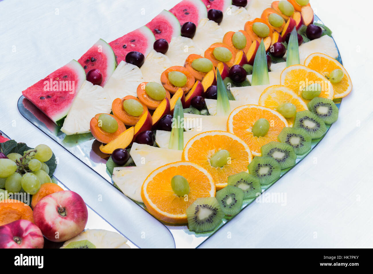 compositions of fresh fruit cut for buffets. typical summer fruits of ...
