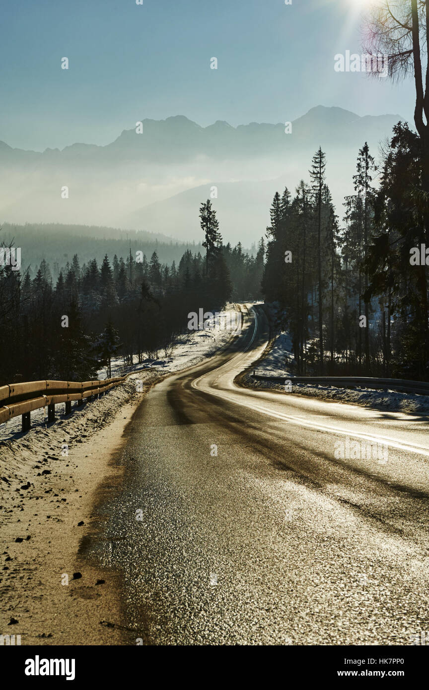 Sunny road through the Tatra Mountains Stock Photo - Alamy