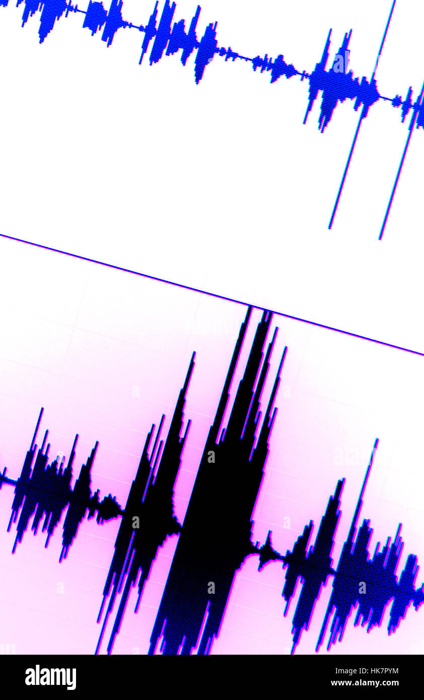 Sound recording studio audio wave on computer screen in professional ...