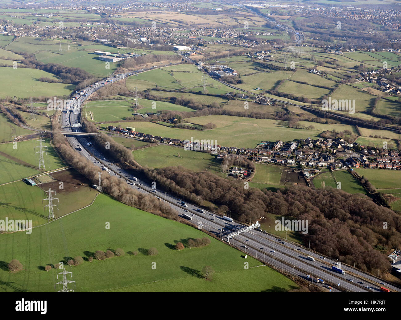 aerial view of the M62 motorway near Cleckheaton where Hunsworth Lane ...