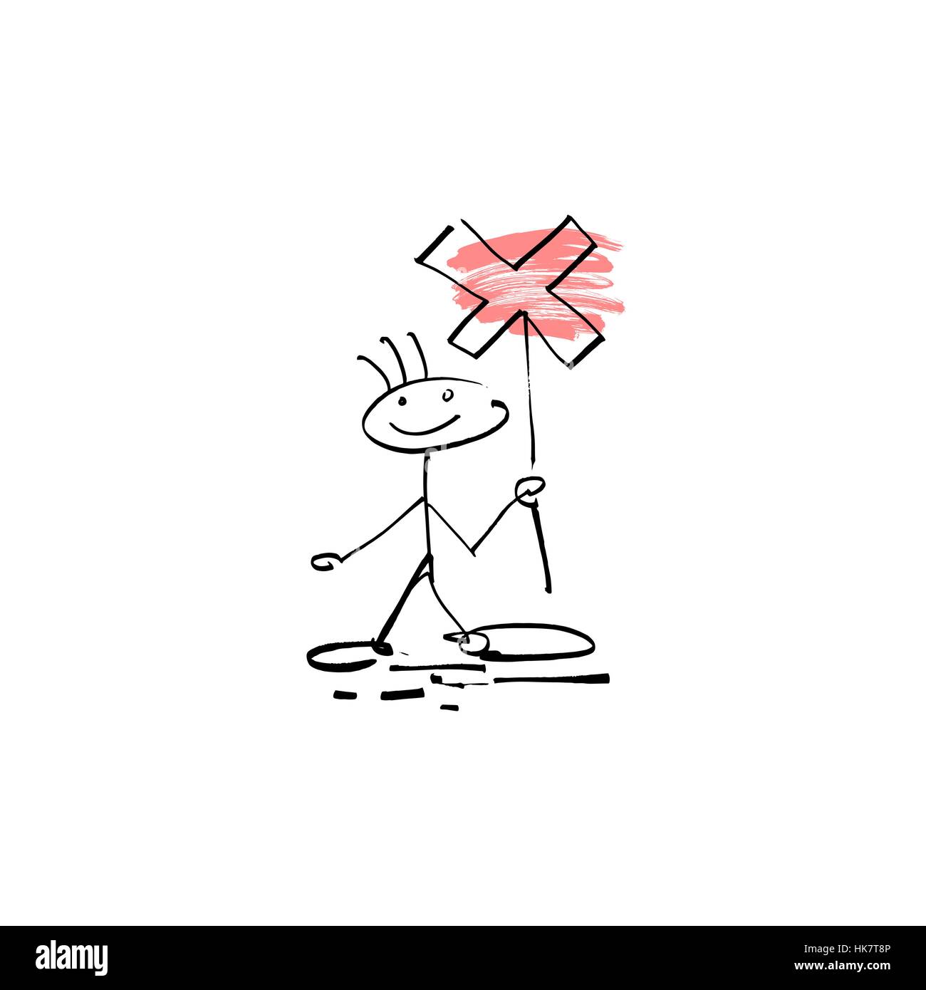 hand drawing sketch human smile stick figure with cross sign Stock ...