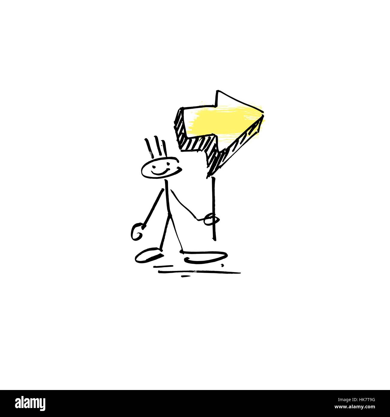 hand drawing sketch human smile stick figure with arrow Stock Vector ...
