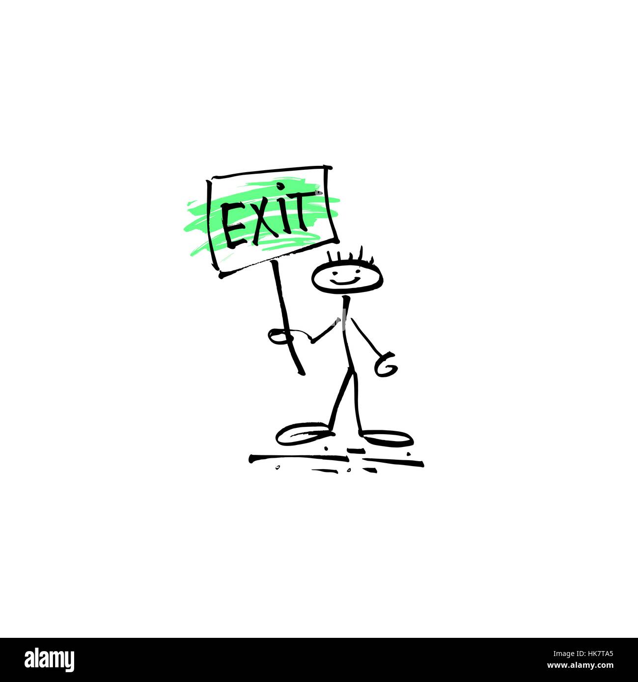 hand drawing sketch human smile stick figure with exit signs Stock ...