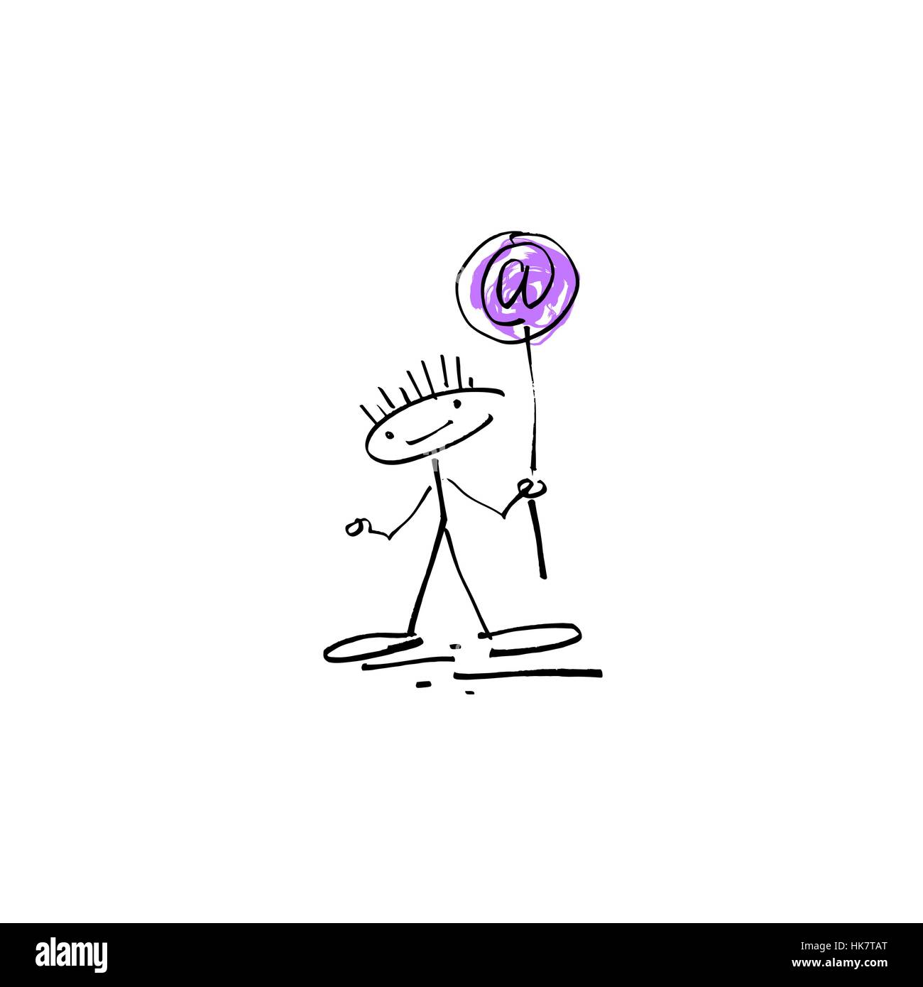 hand drawing sketch human smile stick figure with email sign Stock ...