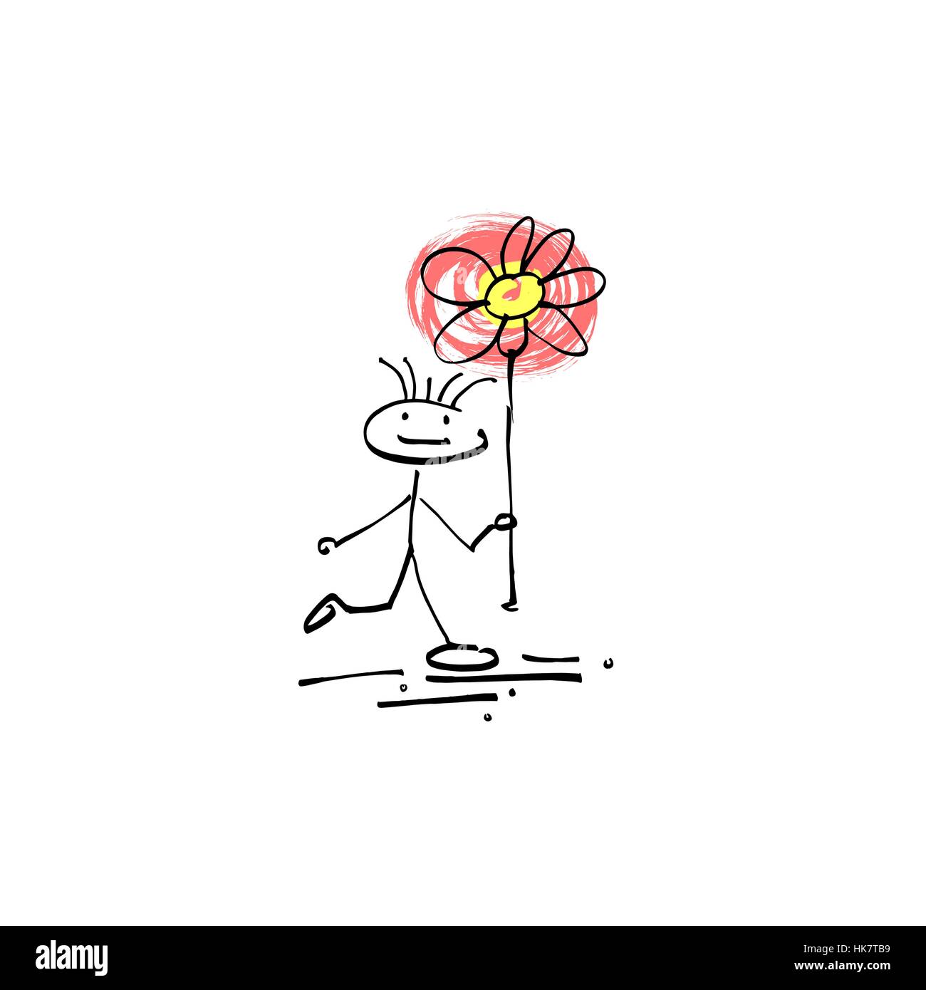 hand drawing sketch human smile stick figure flower Stock Vector Image ...