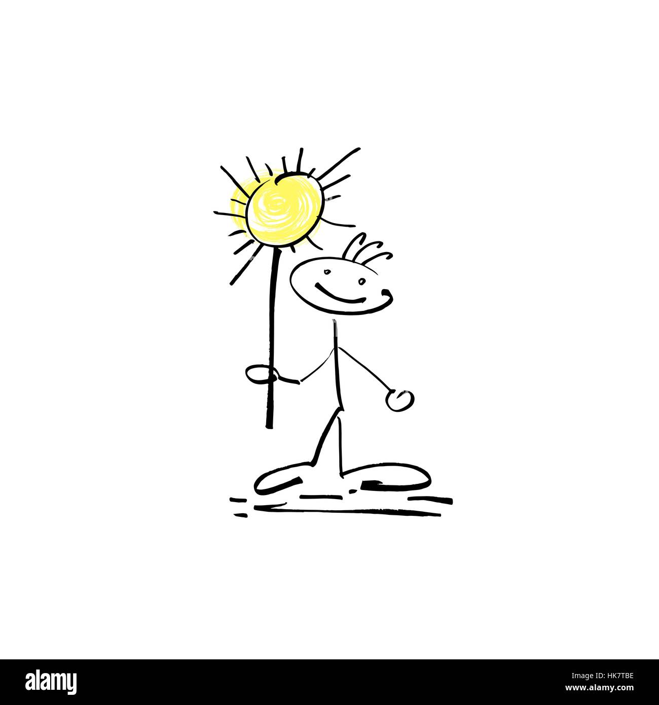 hand drawing sketch human smile stick figure with sun sign Stock Vector ...