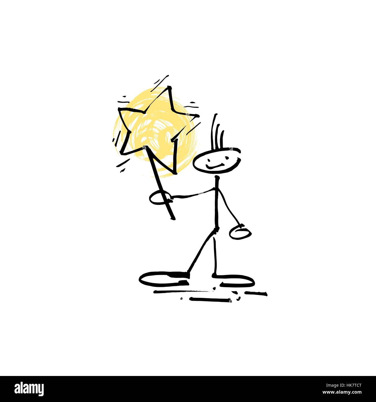 hand drawing sketch human smile stick figure with star sign Stock ...
