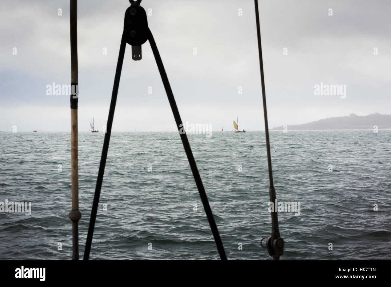 View of the Fal estuary and the rigging of a boat Stock Photo - Alamy