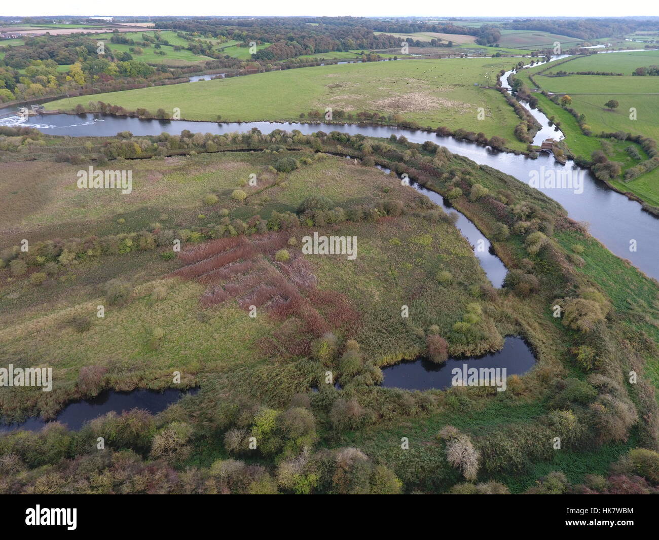 Aerial photograph of the river Weaver and its floodplain Stock Photo ...