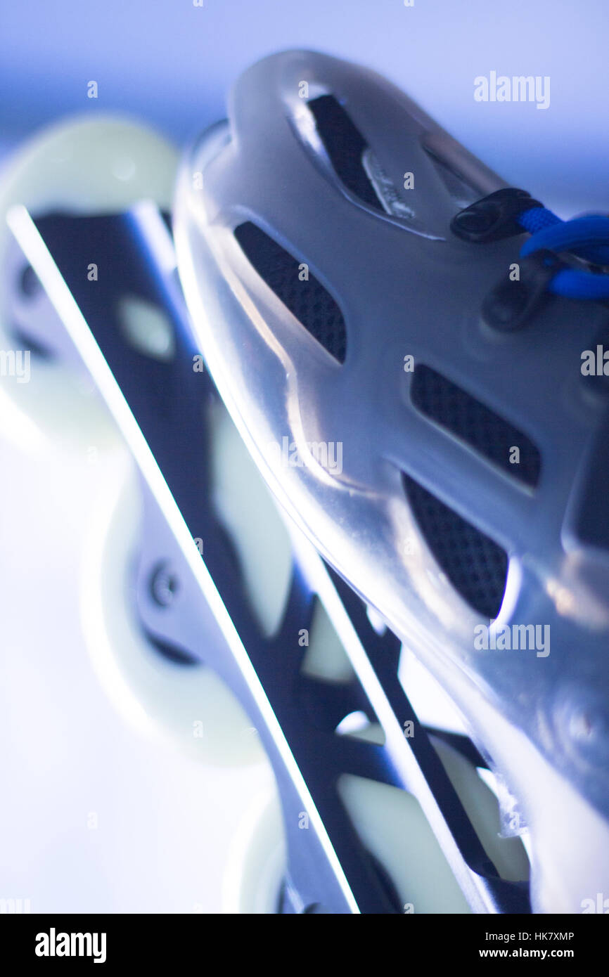 Freestyle inline skates boots and wheels in retail store shop window ...