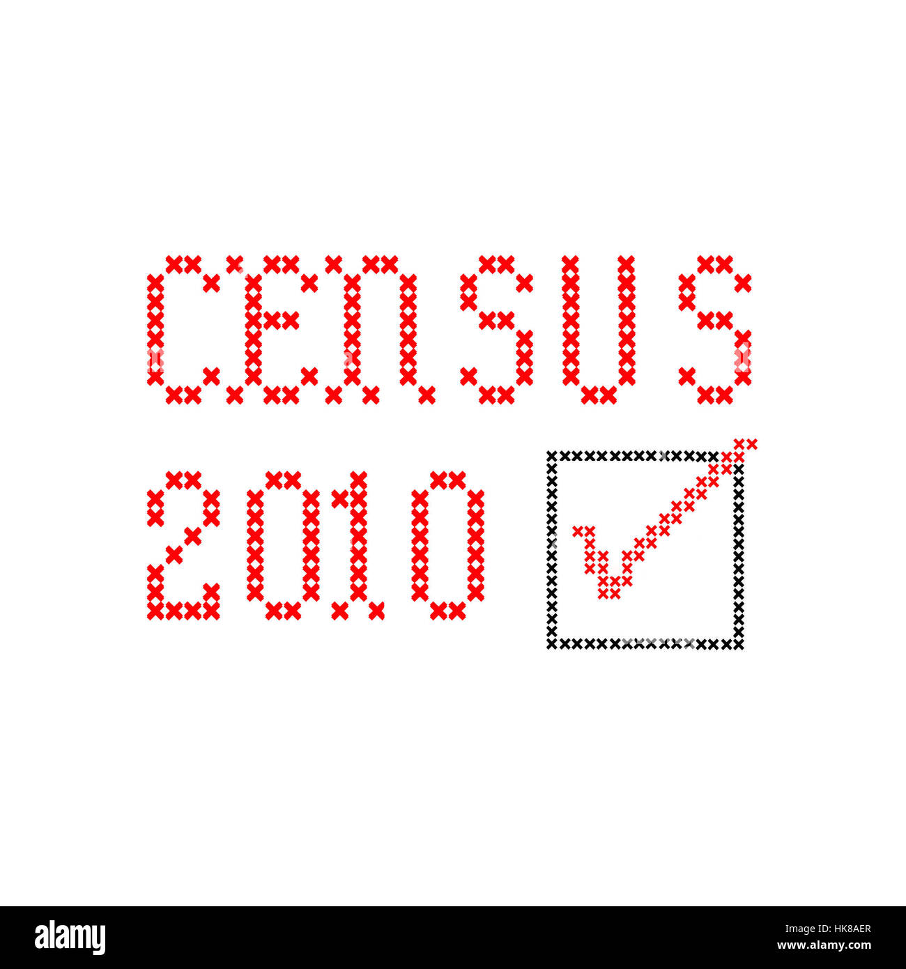 census 2010 with checkbox, black and red, embroidery on white Stock ...