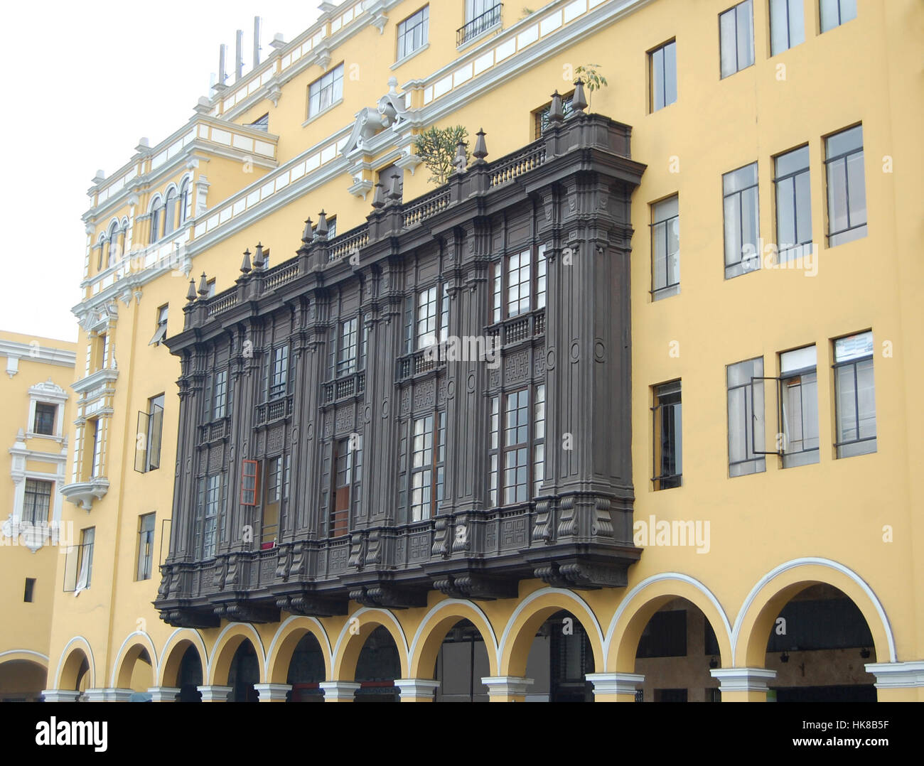 Large balcony in Plaza de Armas, Lima, Peru, from the side Stock Photo ...