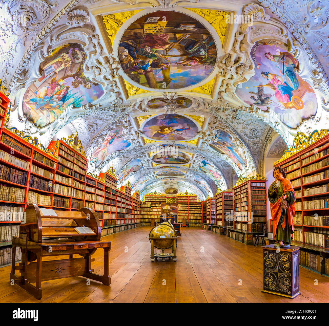 Hall of Theology, historic library, globes and old books, Strahov ...