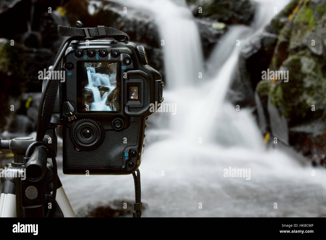 Camera during waterfall shooting Stock Photo - Alamy