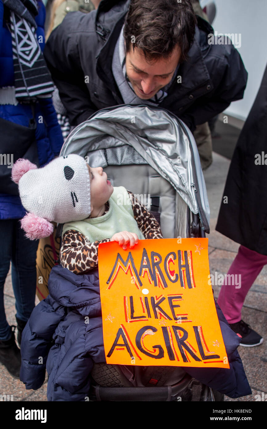 Father and daughter protest at the Women's March. (Photo by Denice ...