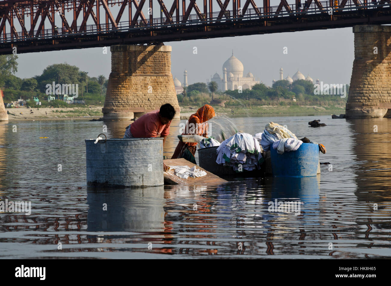The Dhobis, the loundry workers, doing theyre work on the banks of ...