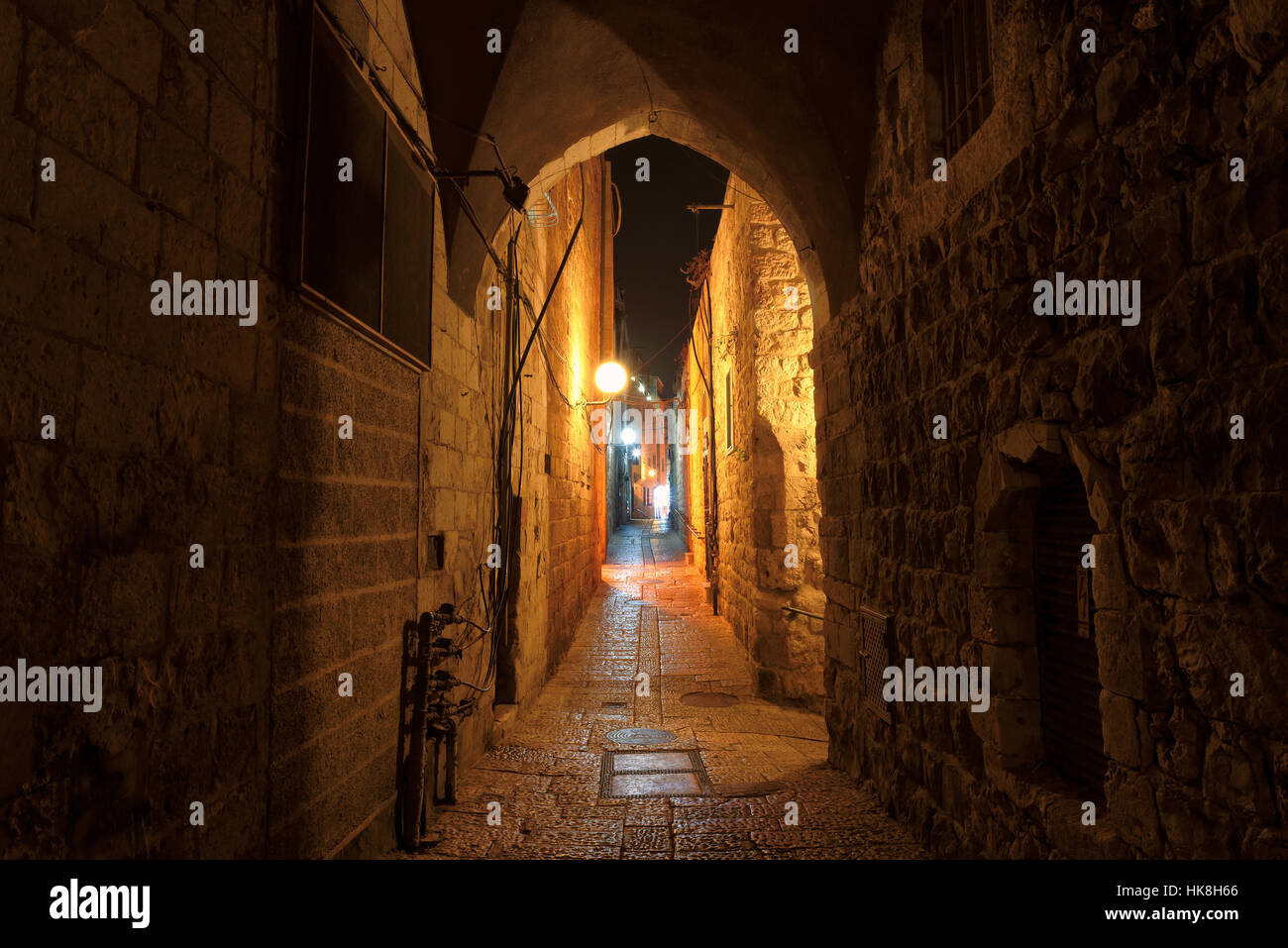 Ancient street in Jerusalem Old City at night, Israel Stock Photo - Alamy