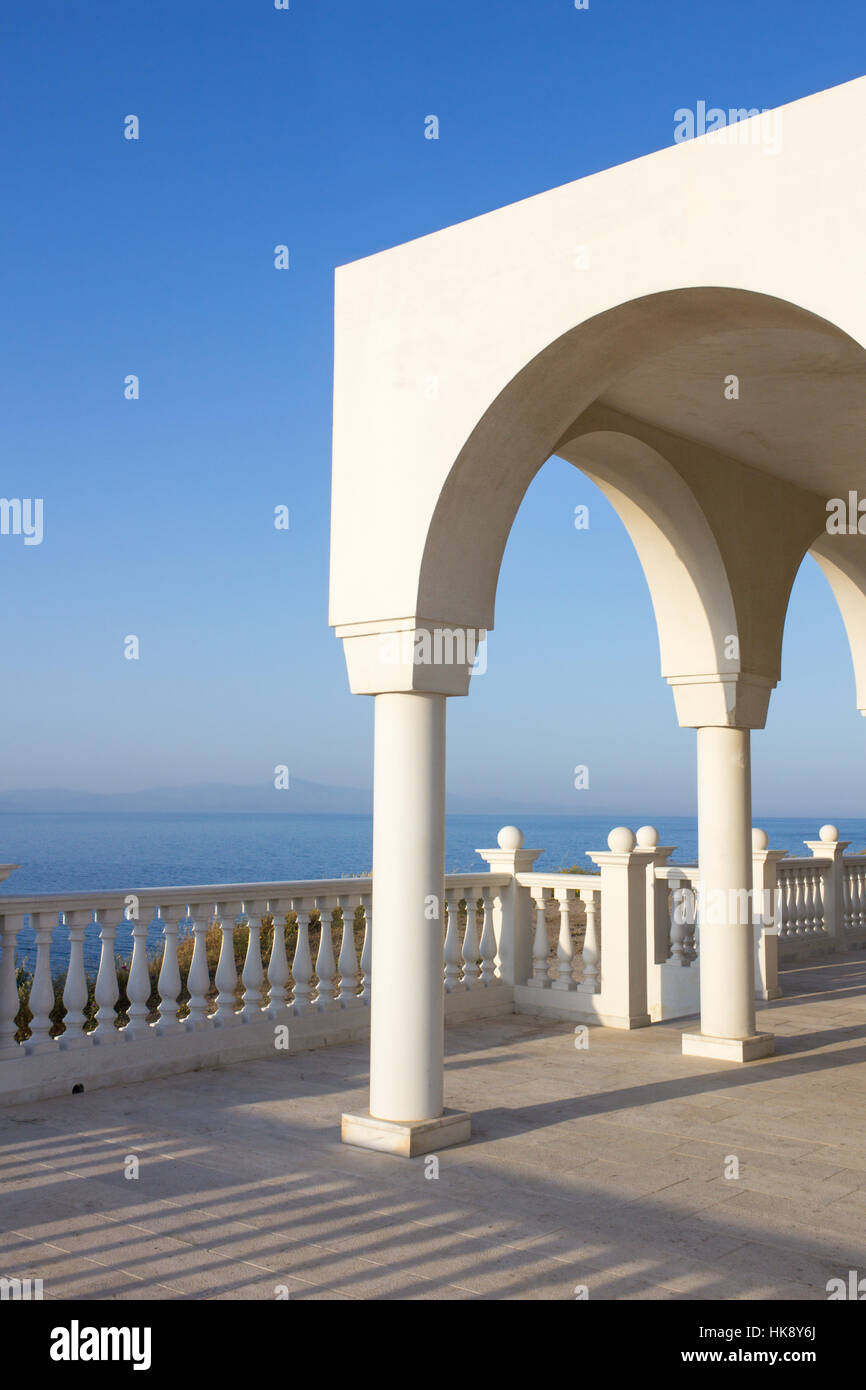 blue, columns, greece, terrace, balcony, porch, white, blue, religion ...