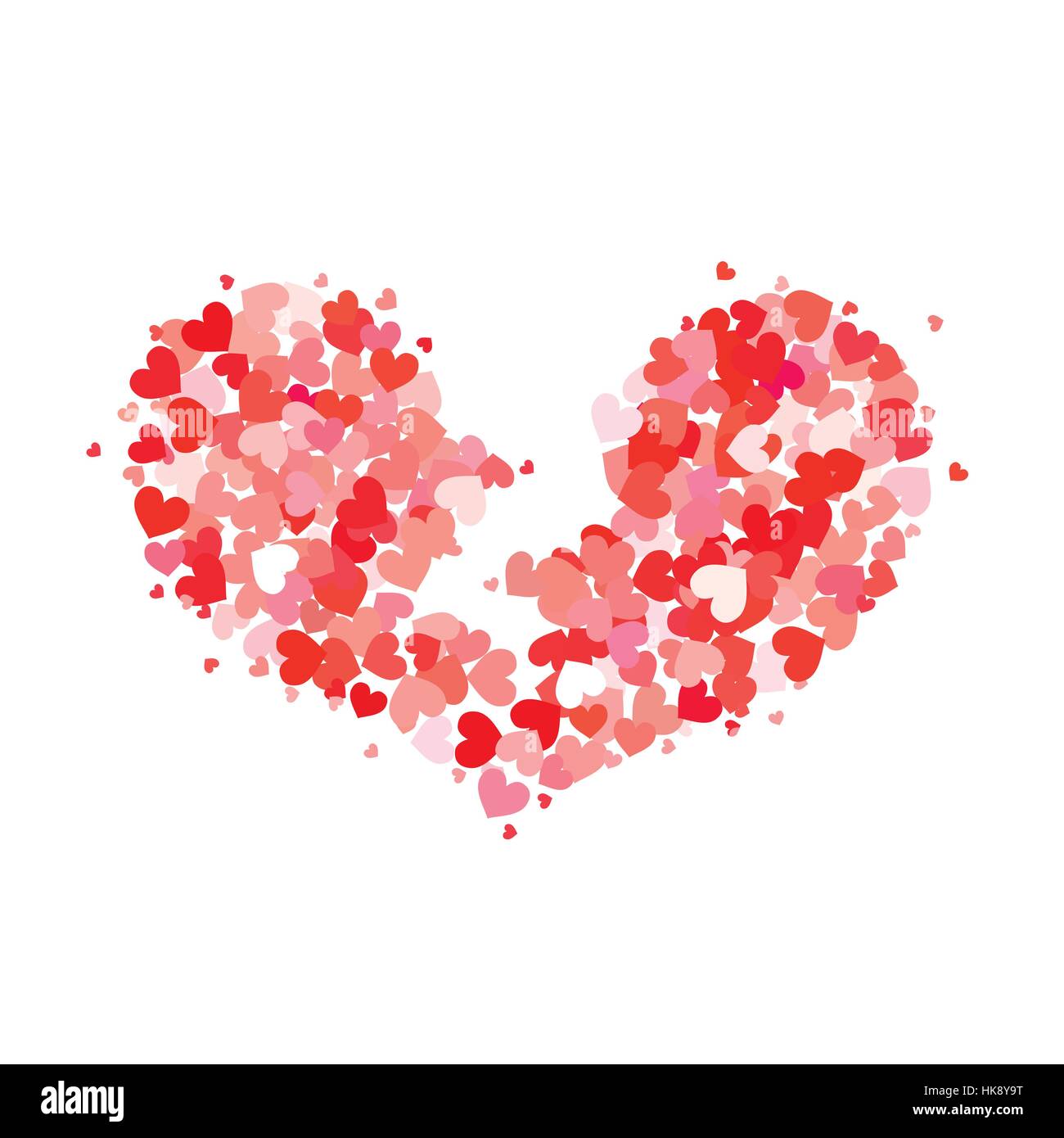 Broken heart made up of little red and pink hearts isolated on white ...