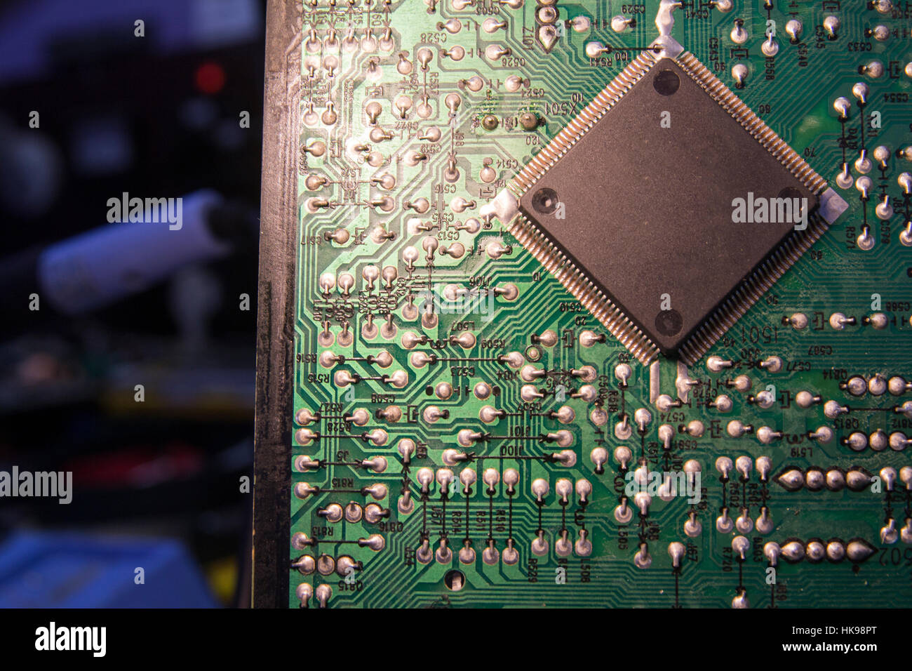 Close view of authentic processor PCB. Concept: Electronics industry ...