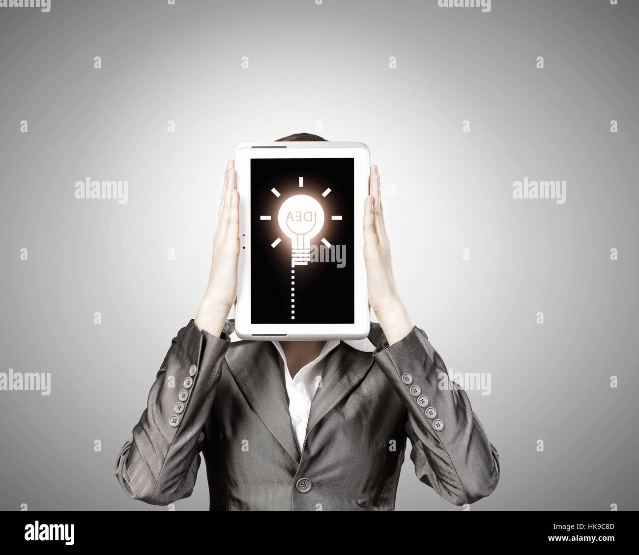Woman sharing her idea using tablet computer hi-res stock photography ...