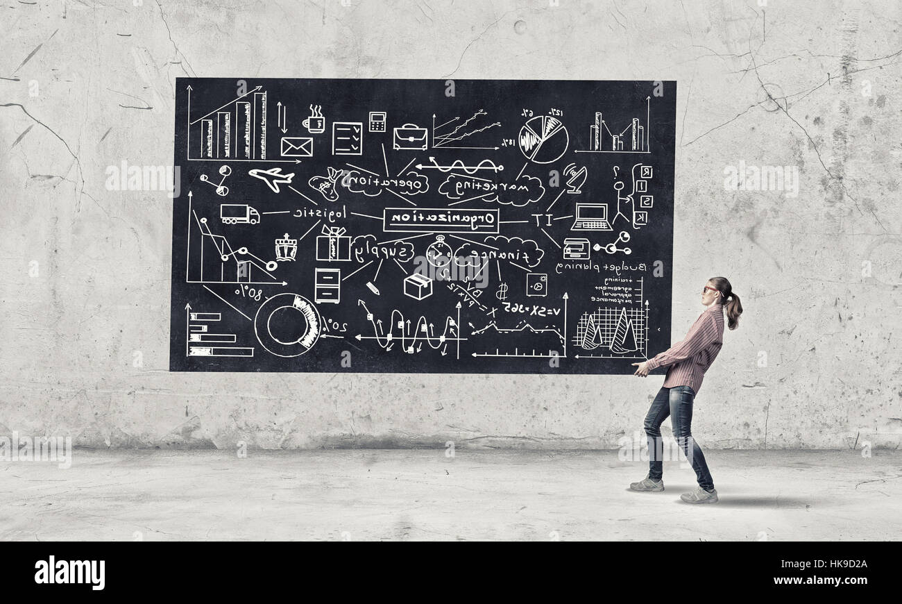 Young woman carrying banner with her great business plan Stock Photo ...