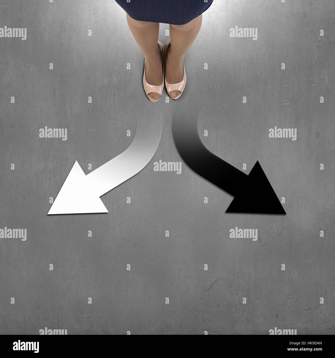 Confused woman crossroads sign hi-res stock photography and images - Alamy