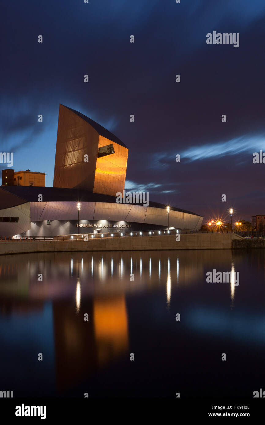 IWM Imperial War Museum North at night, Trafford, Greater Manchester ...