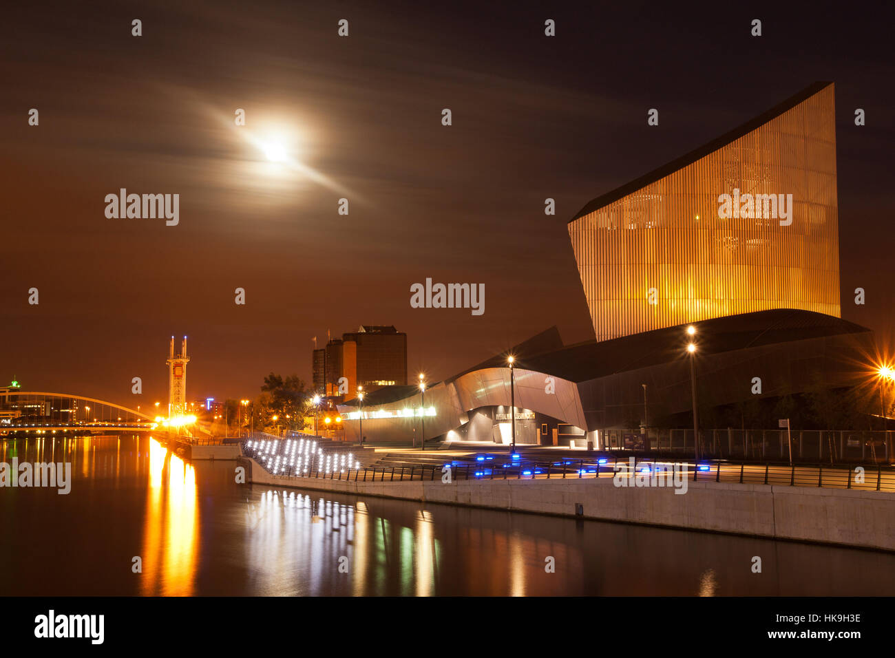 IWM Imperial War Museum North at night, Trafford, Greater Manchester ...