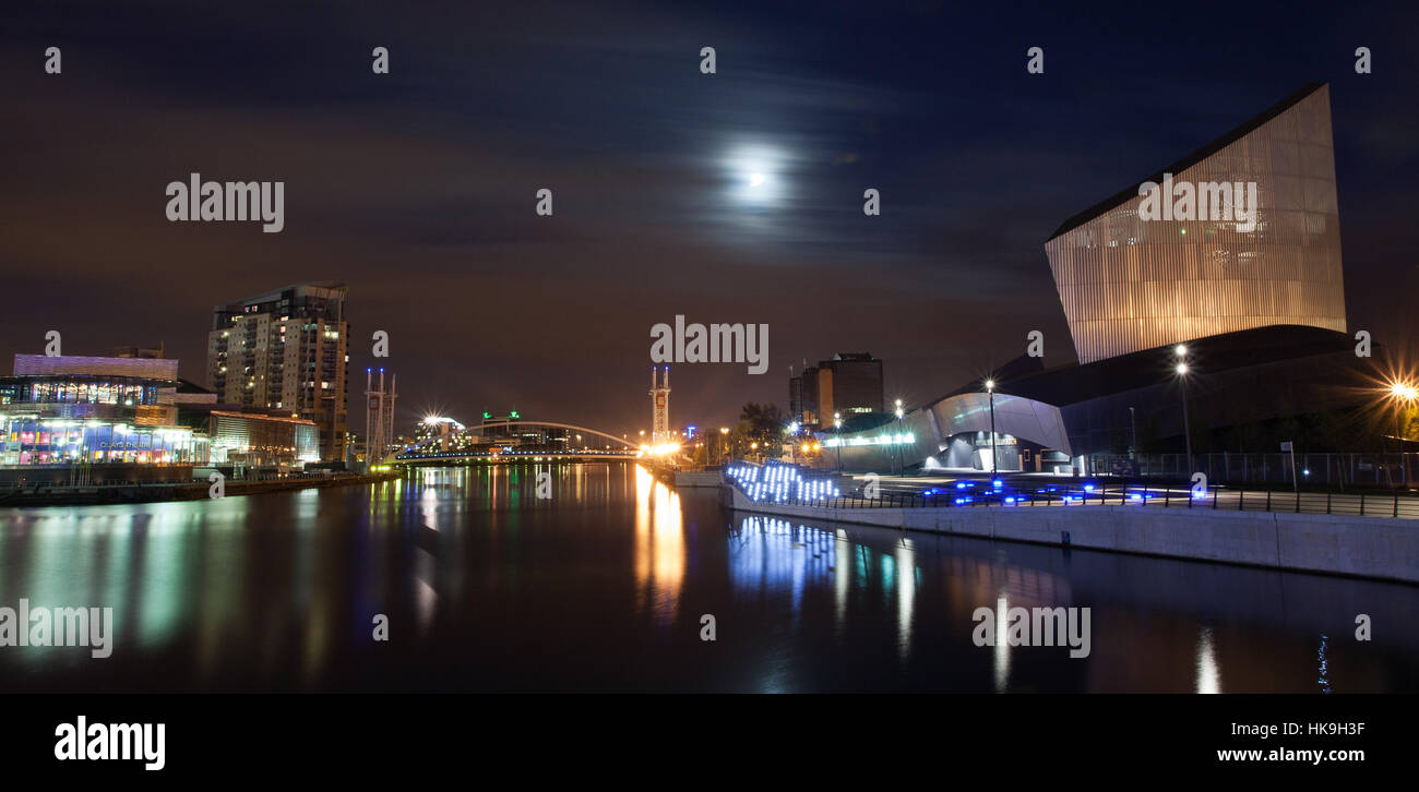 IWM Imperial War Museum North at night, Trafford, Greater Manchester ...