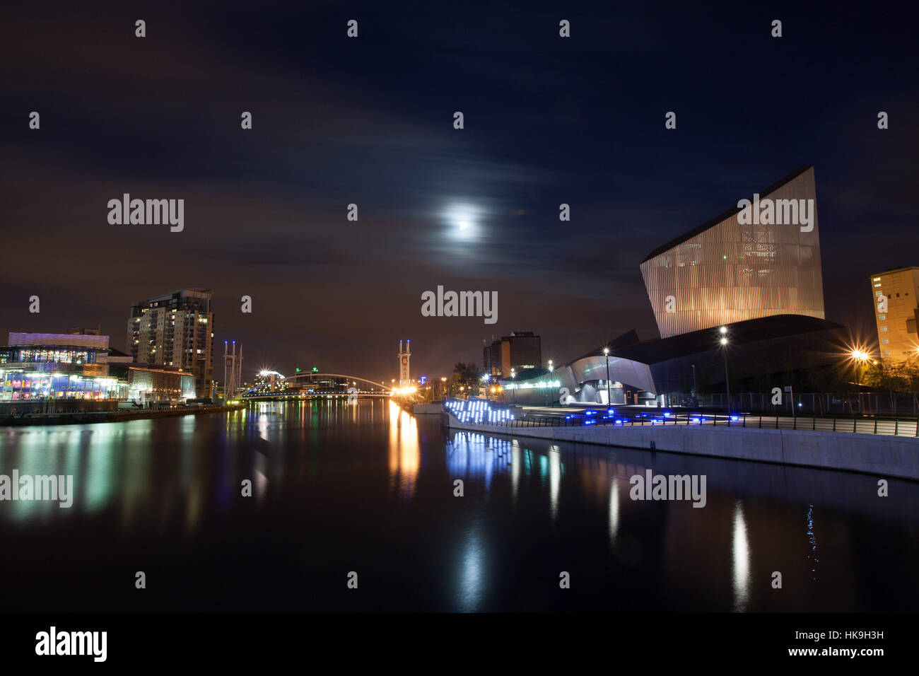 IWM Imperial War Museum North at night, Trafford, Greater Manchester ...