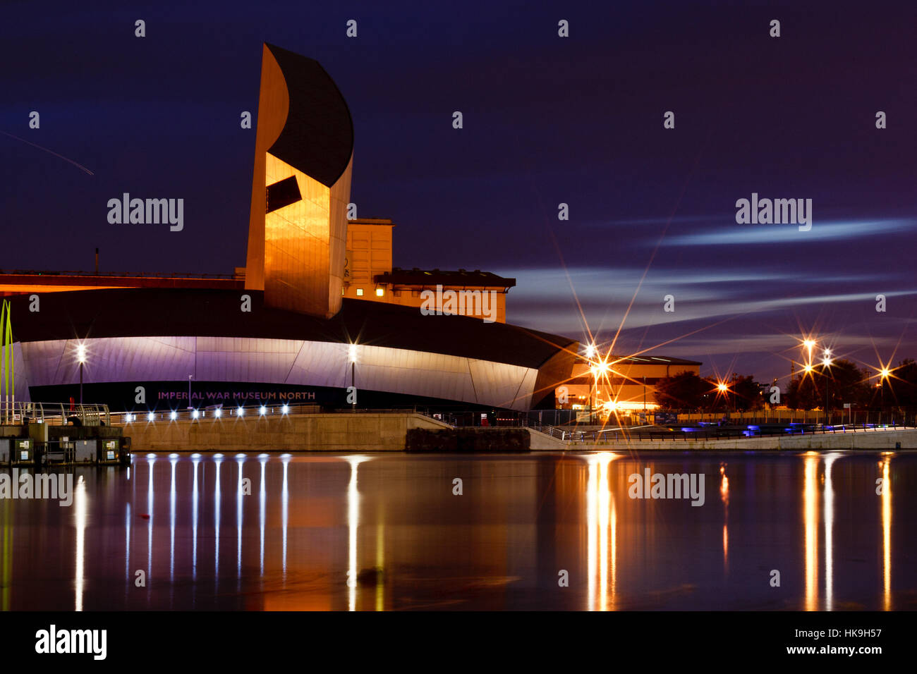 IWM Imperial War Museum North at night, Trafford, Greater Manchester ...