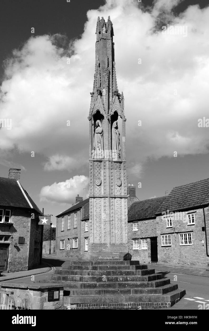 The Queen Eleanor Cross in the village of Geddington, Northamptonshire ...
