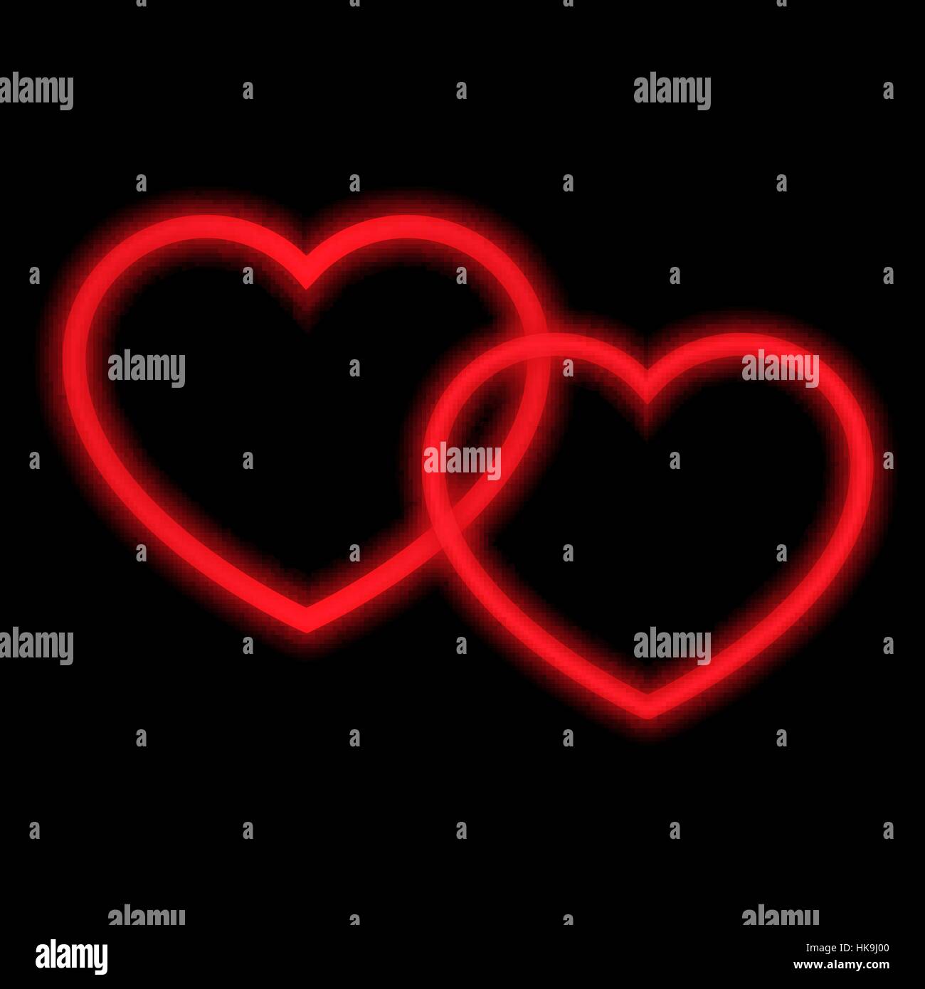 Two red hearts with neon lights. Vector illustration Stock Vector Image ...