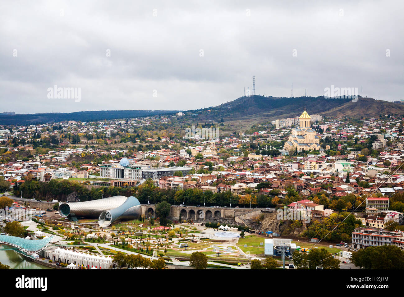 Panoramic view of Tbilisi, Georgia. Tbilisi is the capital and the ...