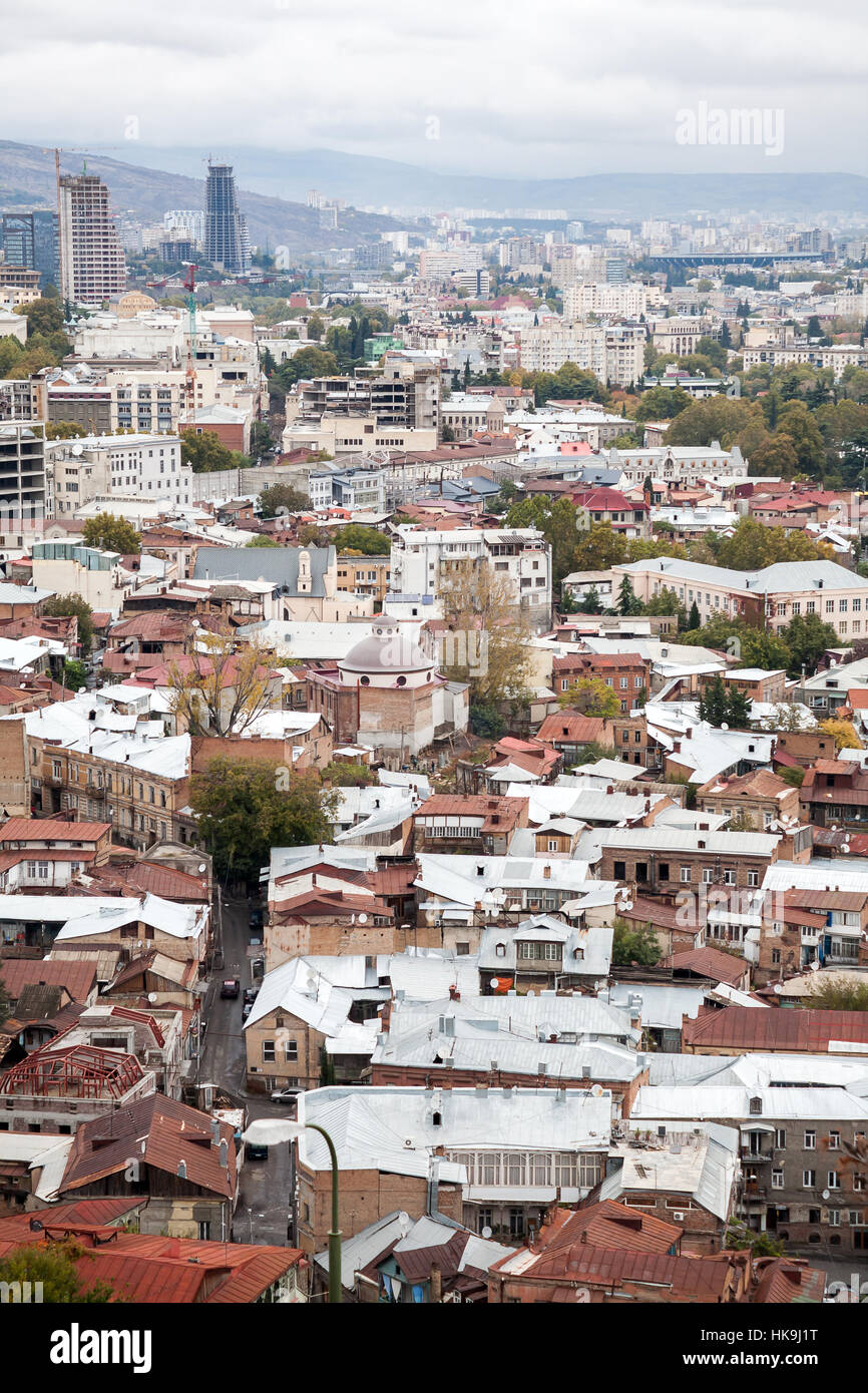Panoramic view of Tbilisi, Georgia. Tbilisi is the capital and the ...