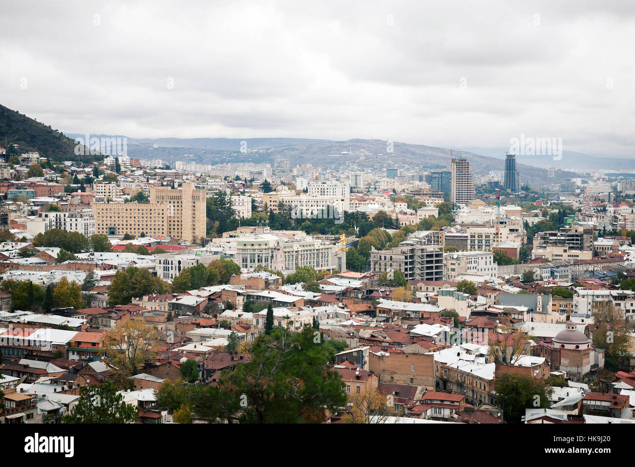 Panoramic view of Tbilisi, Georgia. Tbilisi is the capital and the ...