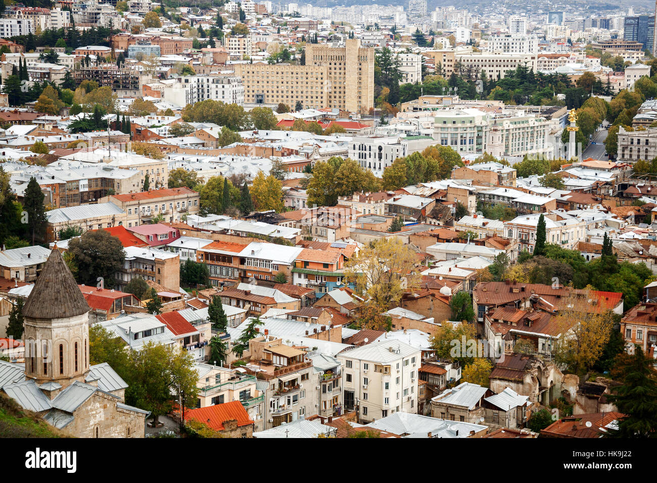 Panoramic view of Tbilisi, Georgia. Tbilisi is the capital and the ...