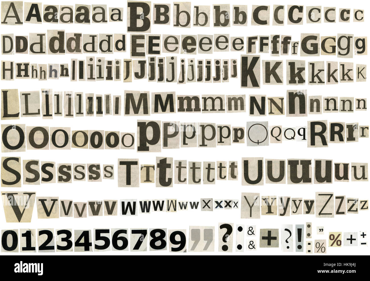 Newspaper magazine alphabet letters numbers hi-res stock photography ...