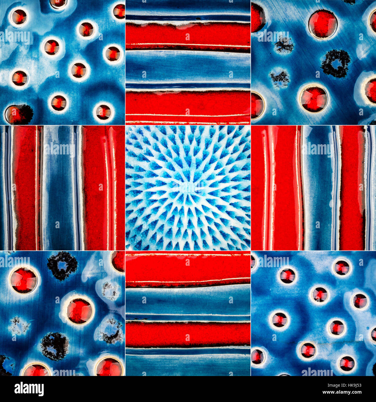 Big size collection of blue and red lined dotted ceramic textures ...