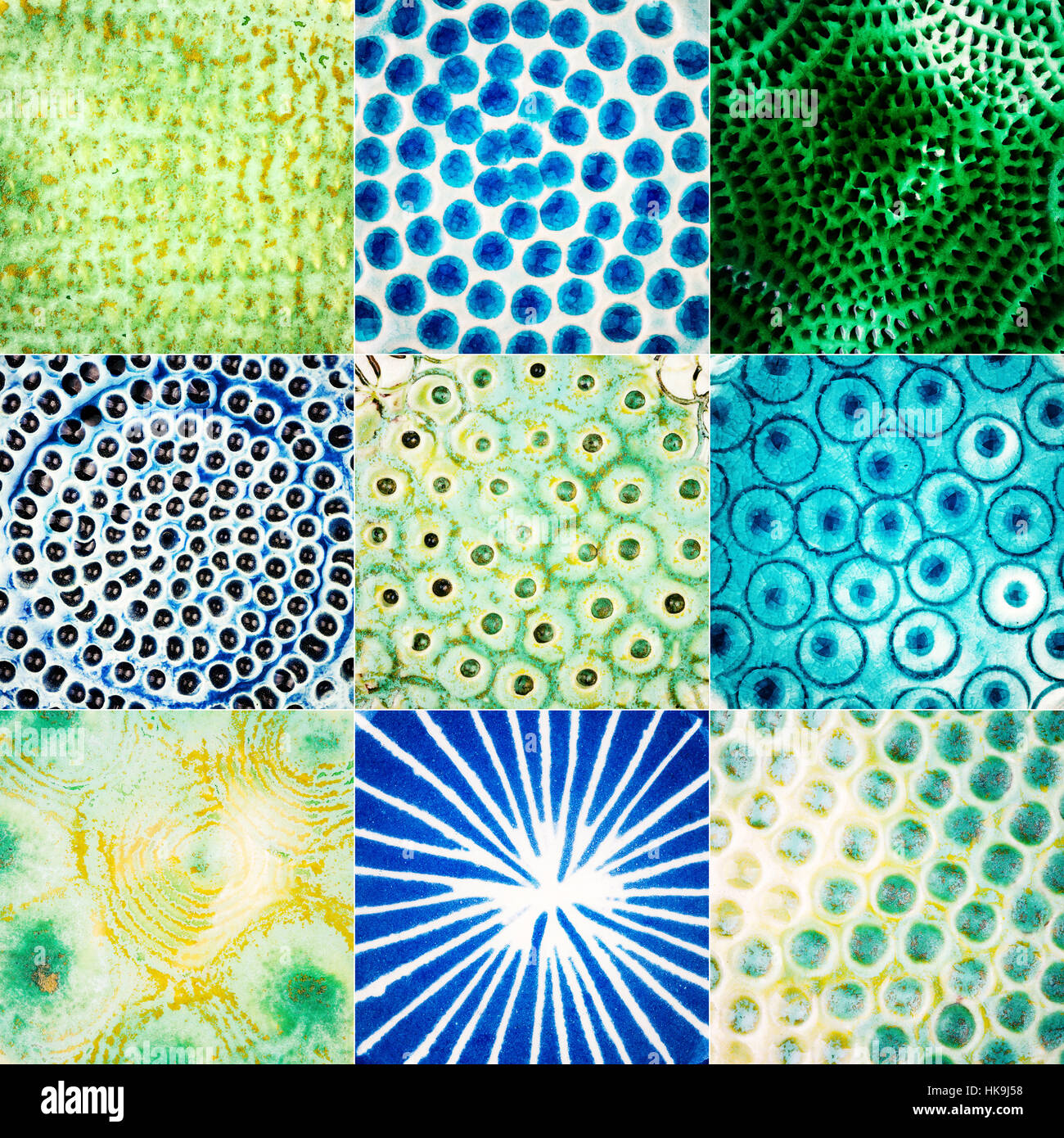 Big size collection of blue and green dotted ceramic textures. Abstract ...