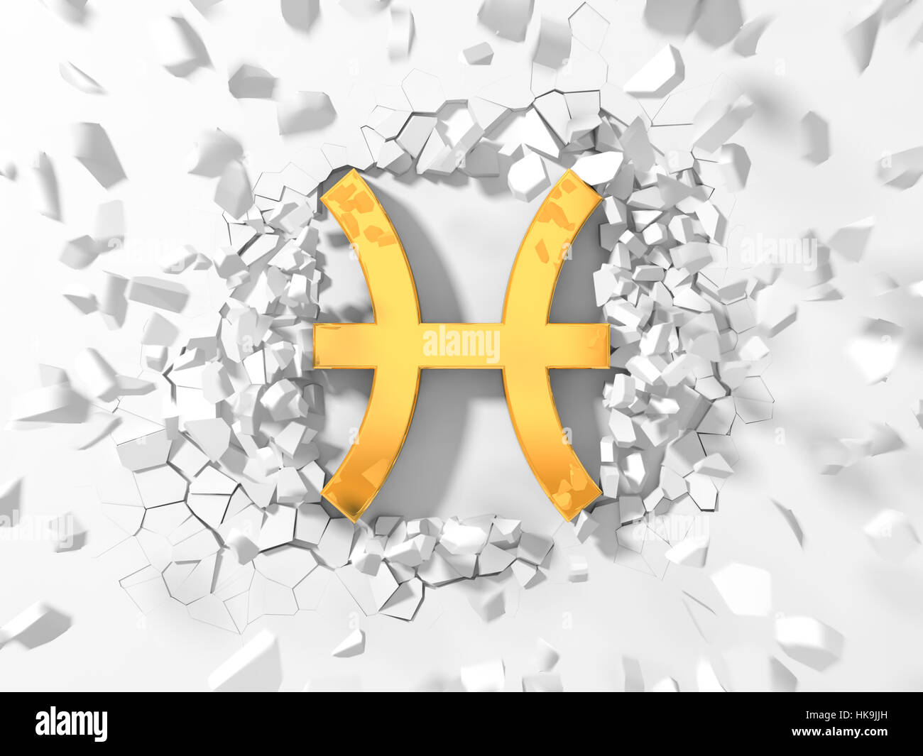 golden pisces symbol hitting to wall and flying pieces around Stock ...