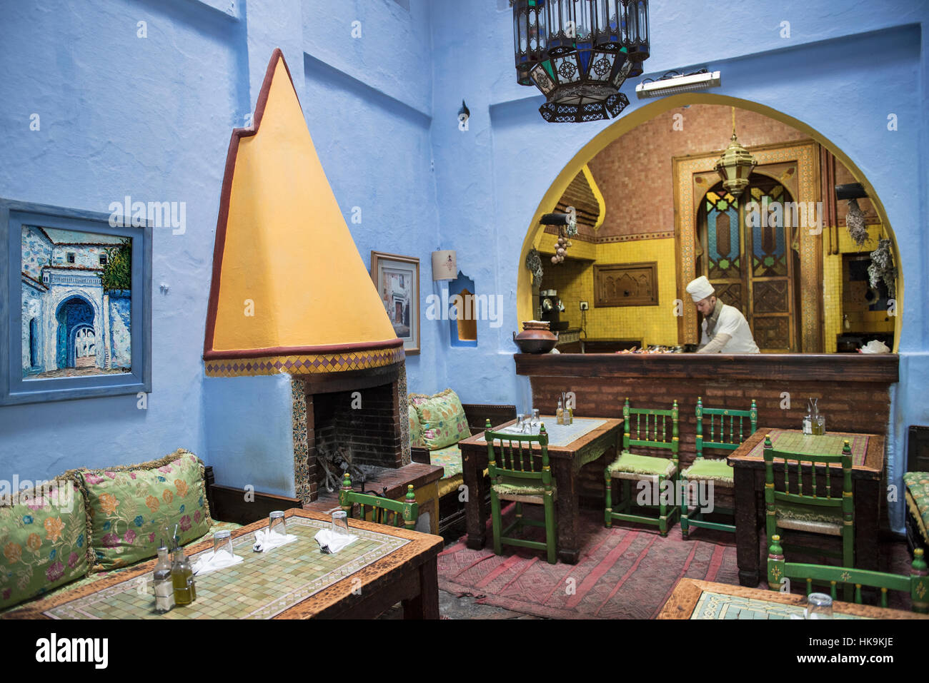 Cafe in Chefchaouen the blue city of northern Morocco Stock Photo - Alamy