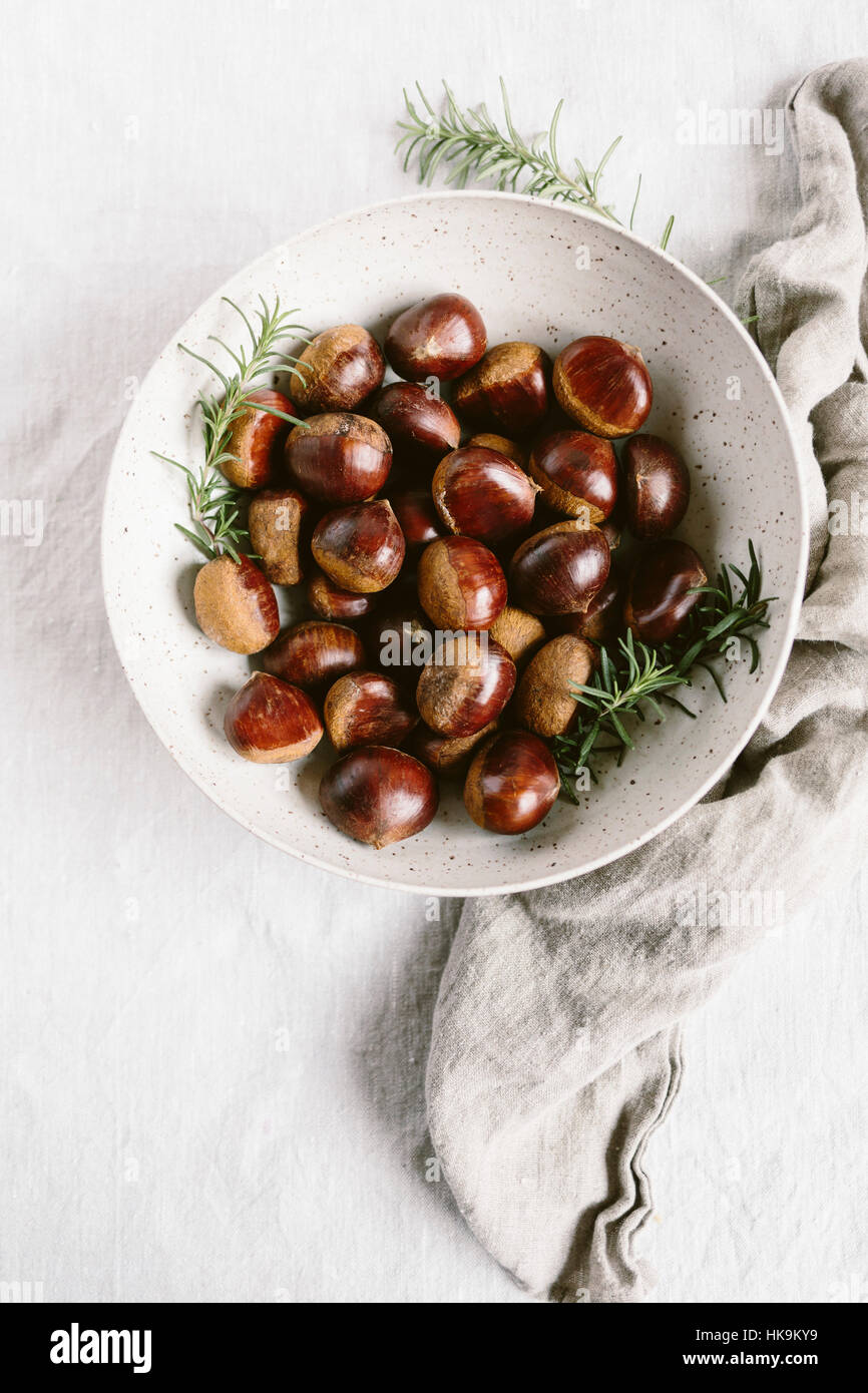 A big bowl of chestnuts are photographed from the top view Stock Photo ...