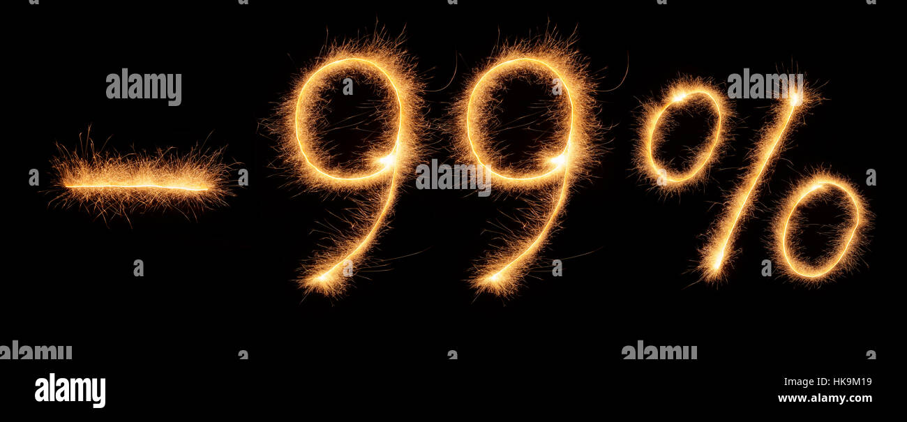 Minus 99 % lettering drawn with bengali sparkles isolated on black ...