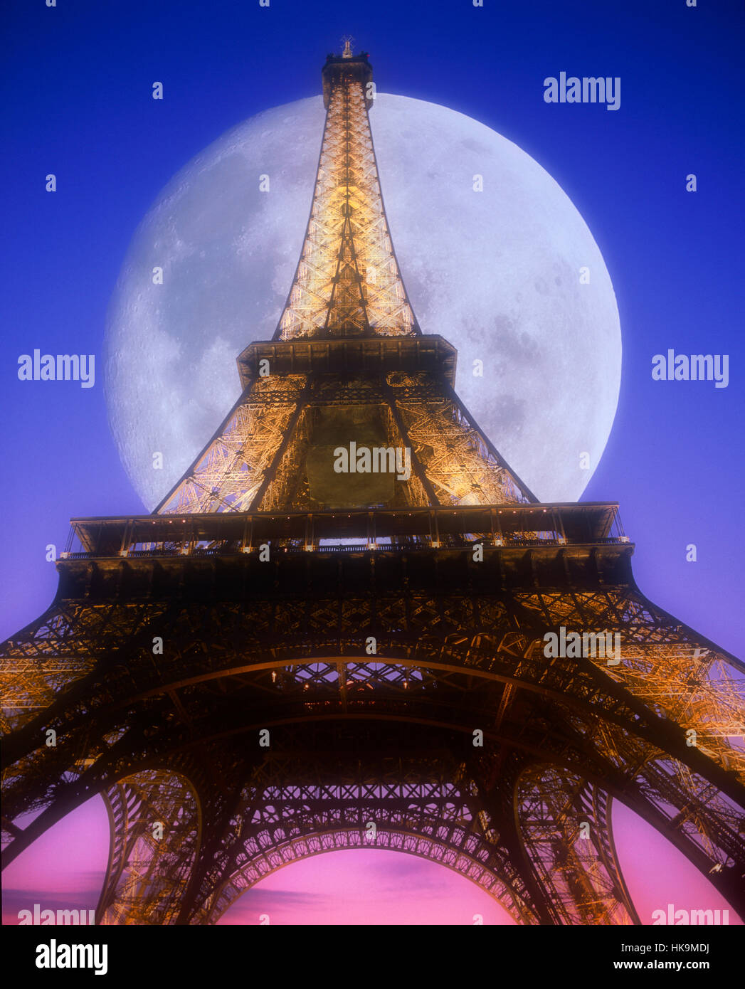 Eiffel Tower in front of a full moon, Paris, France Stock Photo - Alamy