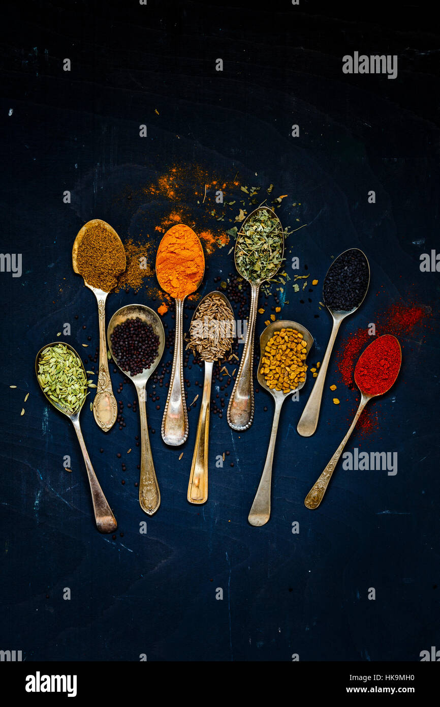 Indian Spices in Spoons Stock Photo - Alamy