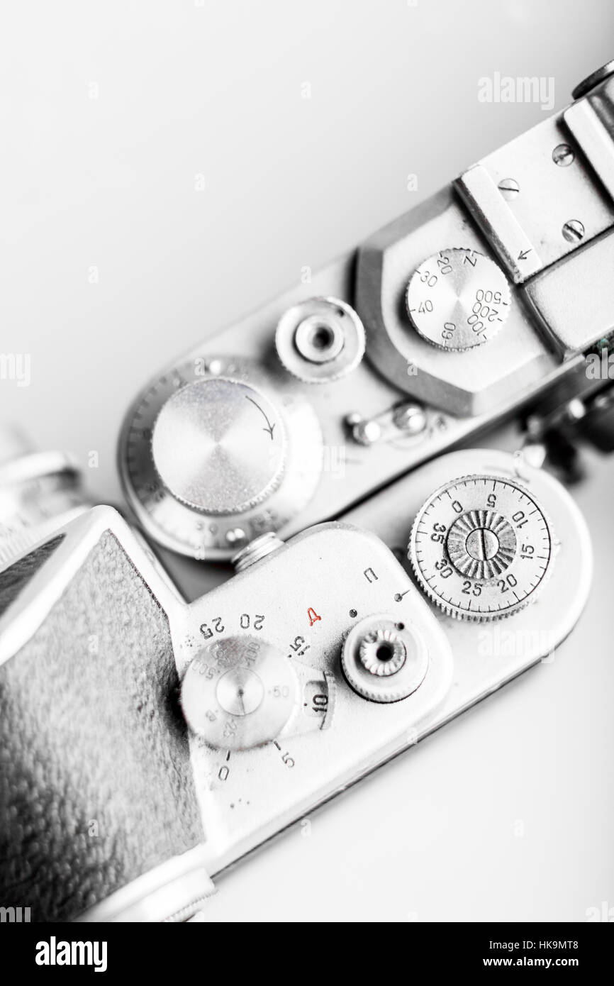 Analog camera shutter speed limb. Top view of two cameras Stock Photo ...