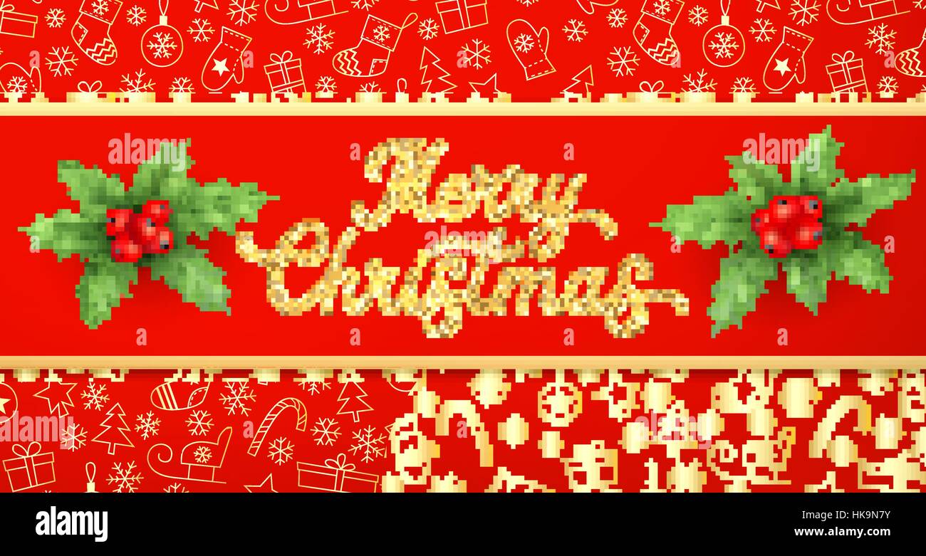 Gold texture glitter Xmas lettering on red Christmas background with ...